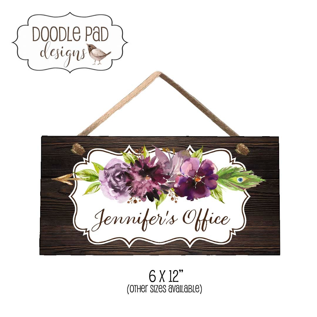 Boho Office Door Sign, Mauve Watercolor Flowers, Powder Room Sign - Etsy