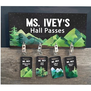Hall Pass MOUNTAIN Classroom Nature Theme Personalized Teacher Gift for ...