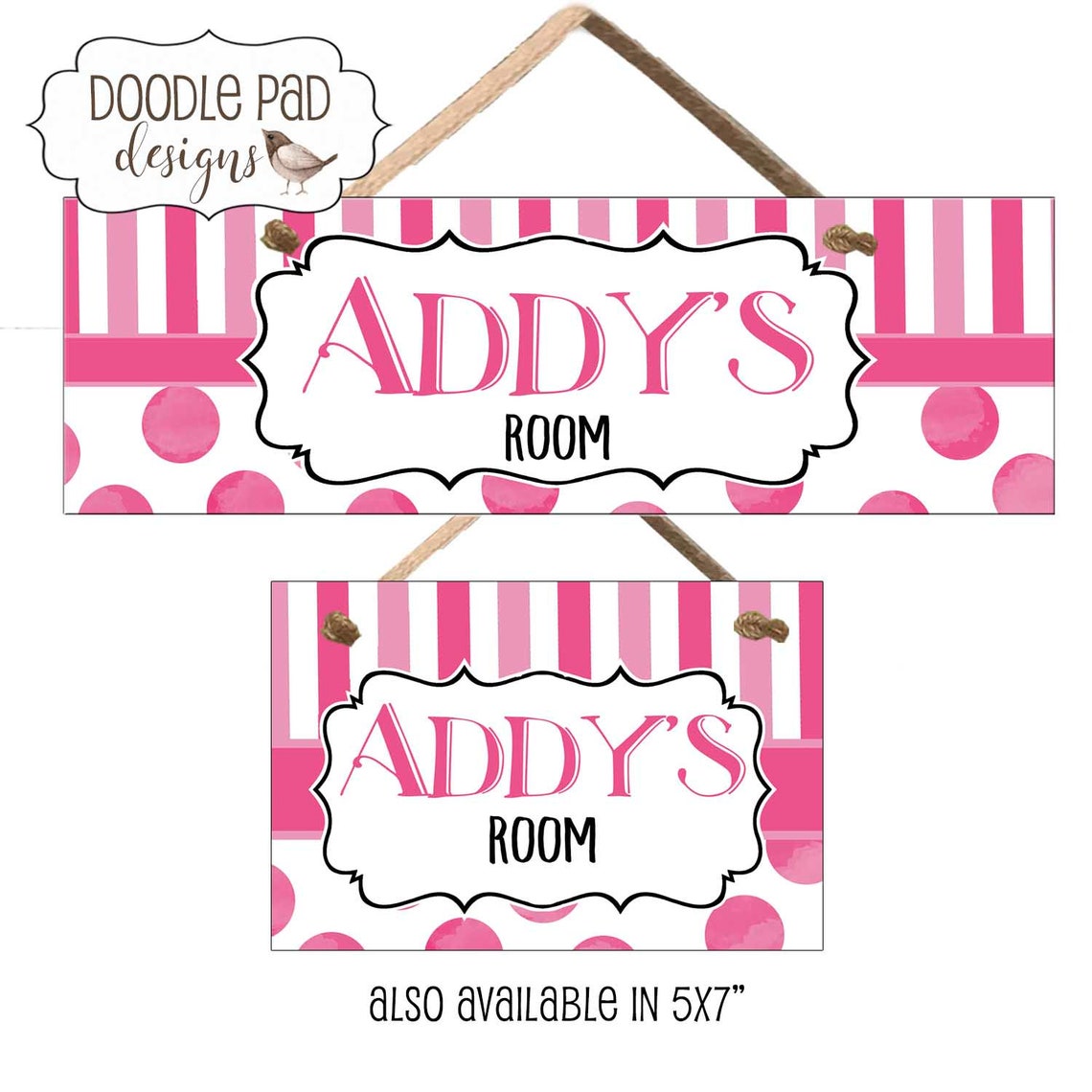 Girls Room Sign Personalized Door Sign Pink Dots and Stripes - Etsy