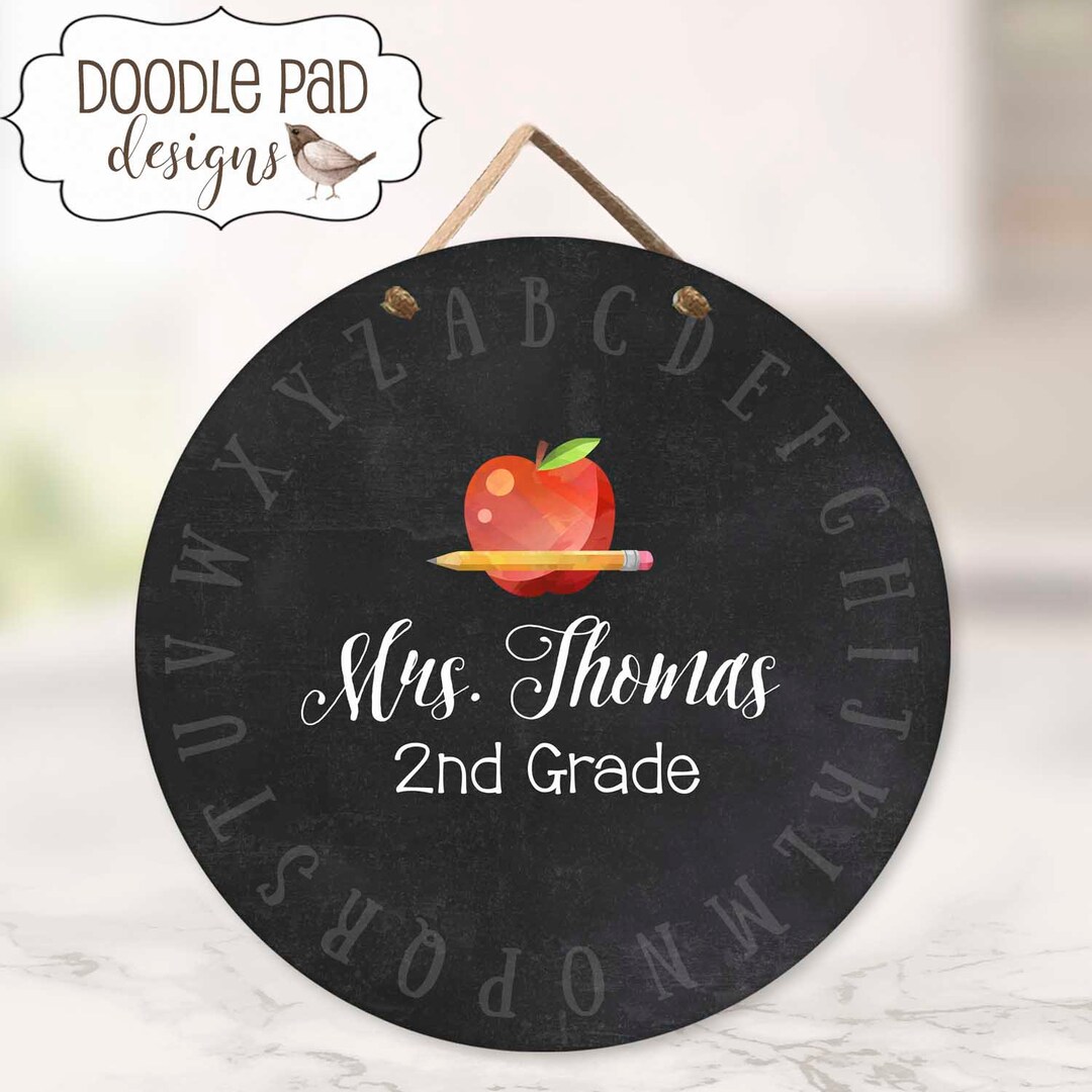 Teacher Door Sign, Round Chalkboard Alphabet Sign, Classroom Door Sign ...