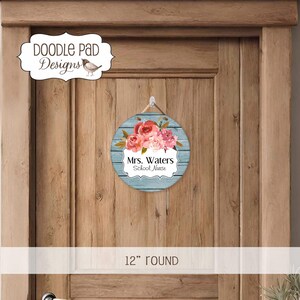 Round Watercolor Roses Classroom Door Sign, Teacher Name Door Sign, 12 ...