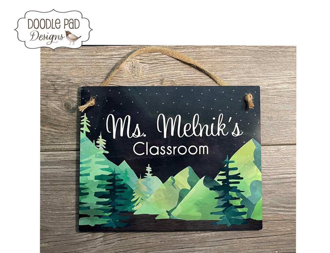 Teacher Door Sign Mountain Theme Classroom Door Hanger Teacher Name ...