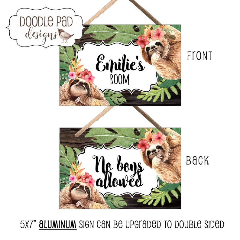 Floral Sloth Door Sign Girl's Room Decor Rustic Faux - Etsy