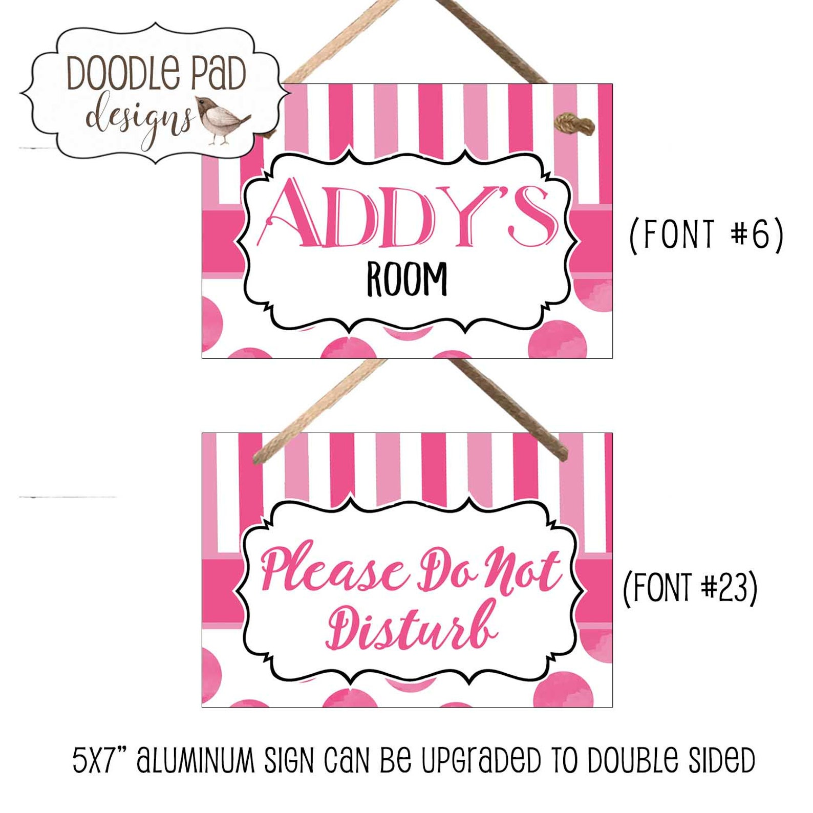 Girls Room Sign Personalized Door Sign Pink Dots and Stripes - Etsy