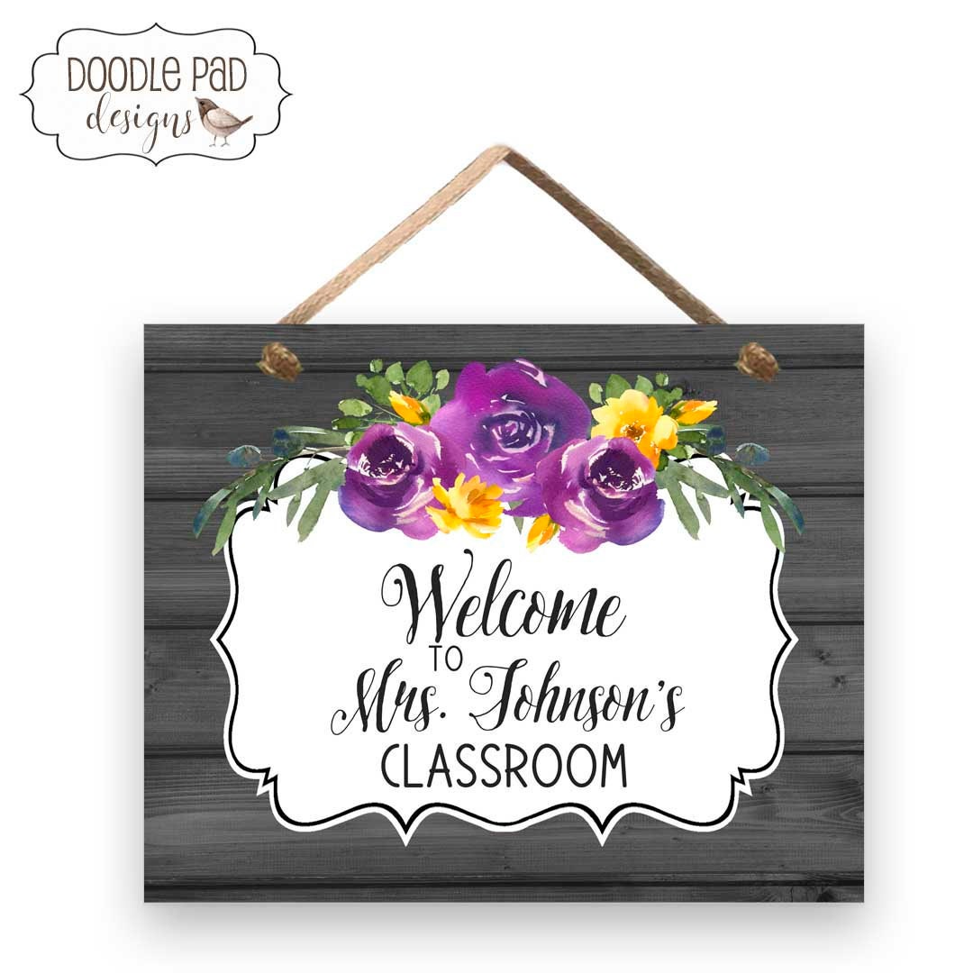 Purple Flowers Classroom Door Sign Personalized Teacher Gift - Etsy