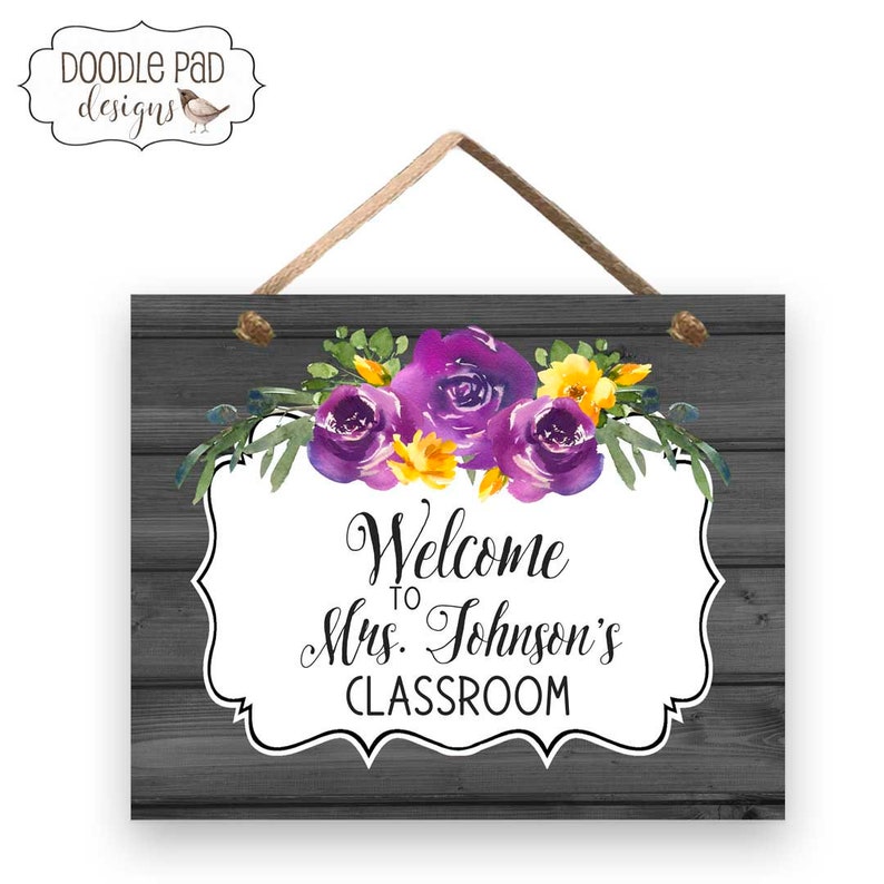 Purple Flowers Classroom Door Sign | Personalized Teacher Gift | End of ...