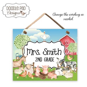 Teacher Door Sign Farm Classroom Theme Door Hanger Barnyard Animals ...