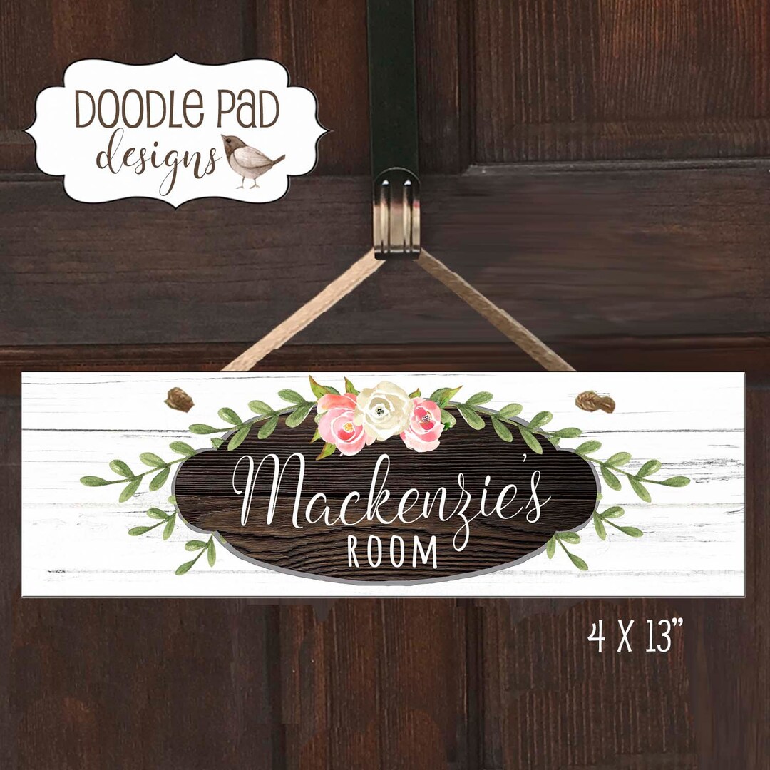 Custom Door Sign Farmhouse Floral Name Sign Girls Bedroom Door Sign ...