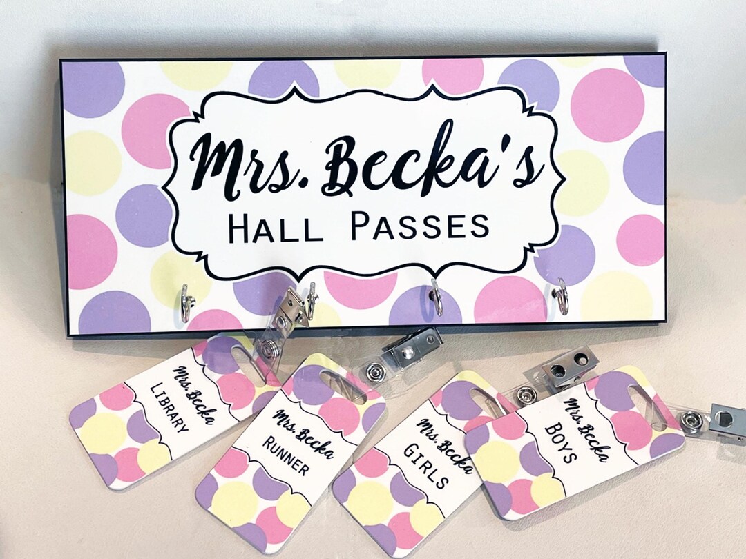 Custo Polka Dot Classroom Hall Passes and Hanger, Teacher Gift ...