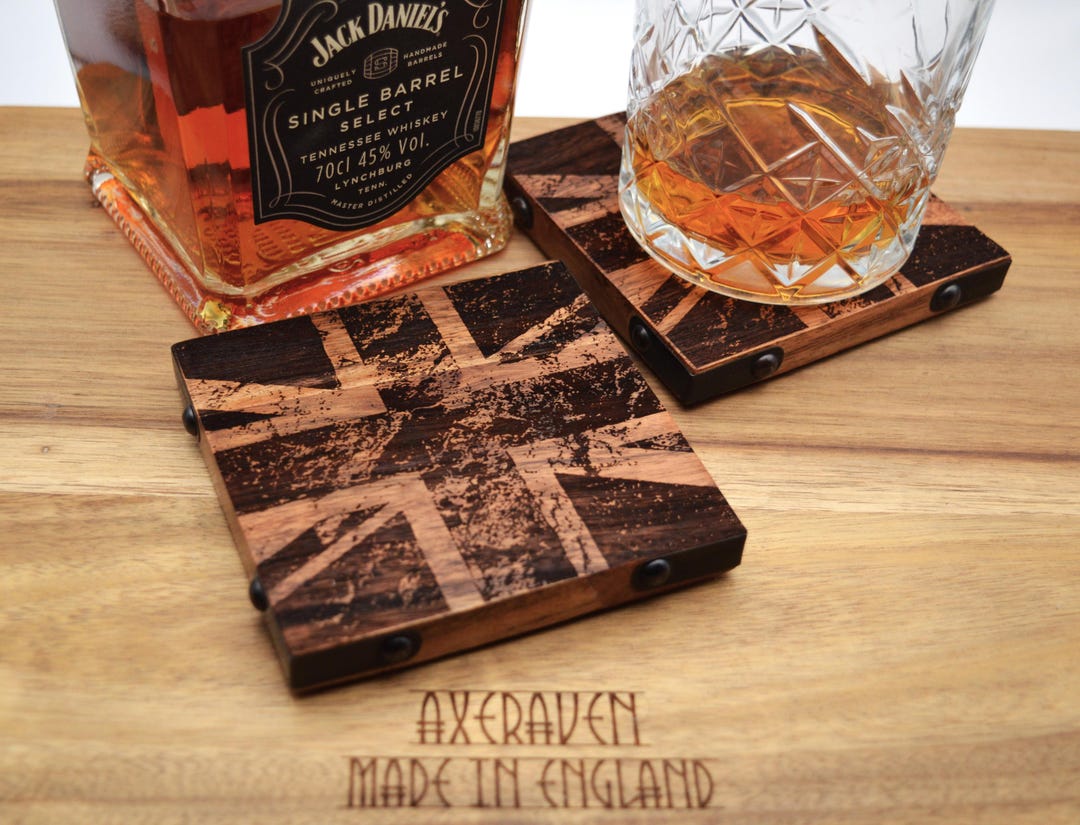 Union Jack Wood Coasters, Laser Engraved Acacia Wood Coasters, Union ...