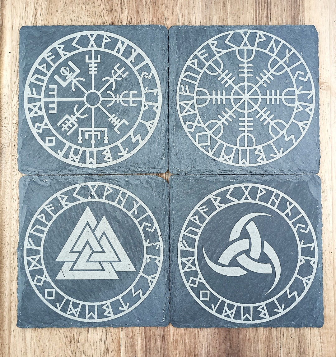Set of 4 Norse Symbol Slate Coasters. Viking Gifts - Etsy