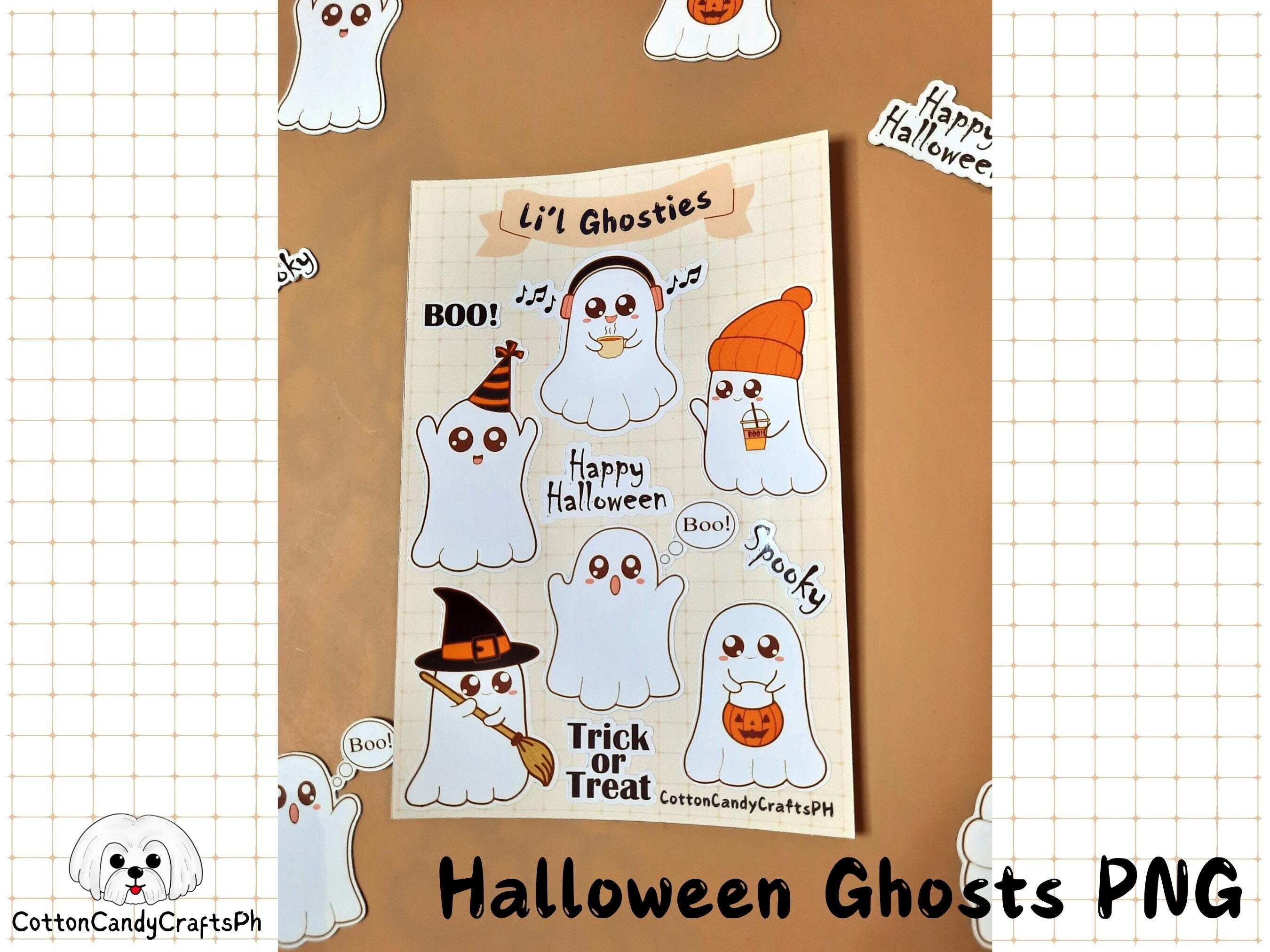 Cute Printable Ghost Sticker Sheet | Halloween Stickers PNG Bundle ...
