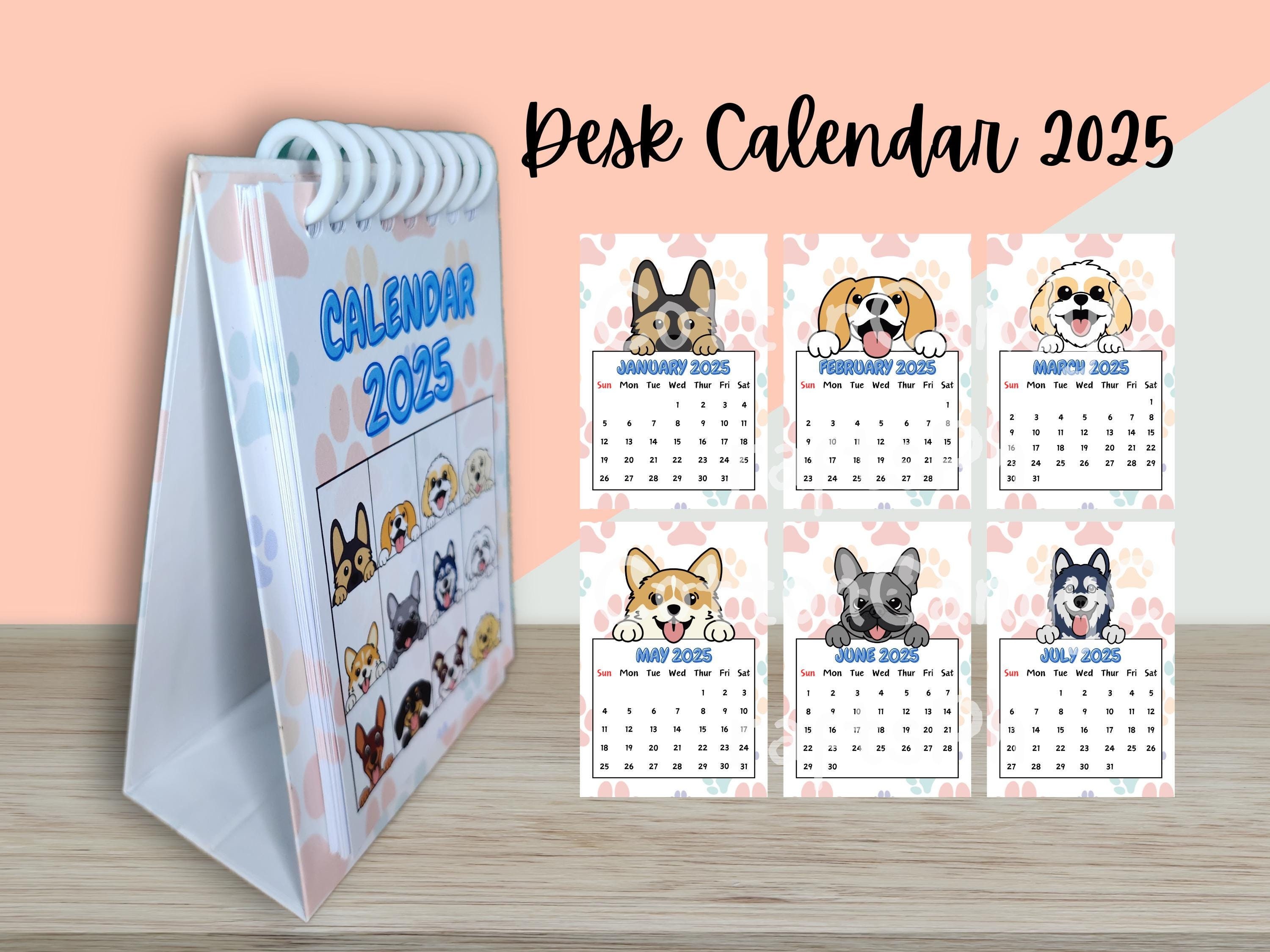 Dog Calendar 2025, Calendar 2025, Printable Desk Calendar, Mini ...
