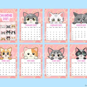 Cat Calendar 2025, Calendar 2025, Printable Desk Calendar, Mini ...