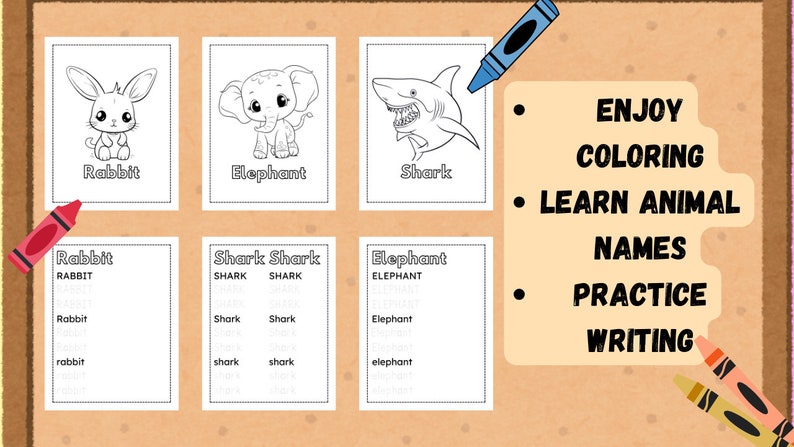 Cute Animals Coloring and Writing Pages for Kids Printable Coloring ...