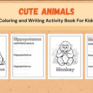 Cute Animals Coloring and Writing Pages for Kids Printable Coloring ...