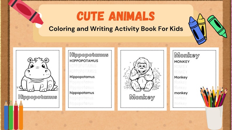 Cute Animals Coloring and Writing Pages for Kids Printable Coloring ...