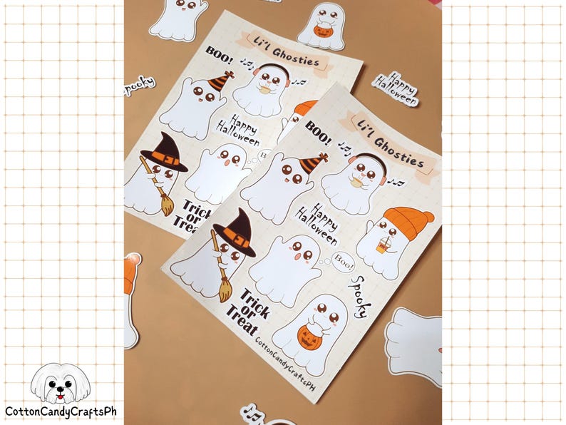 Cute Printable Ghost Sticker Sheet | Halloween Stickers PNG Bundle ...