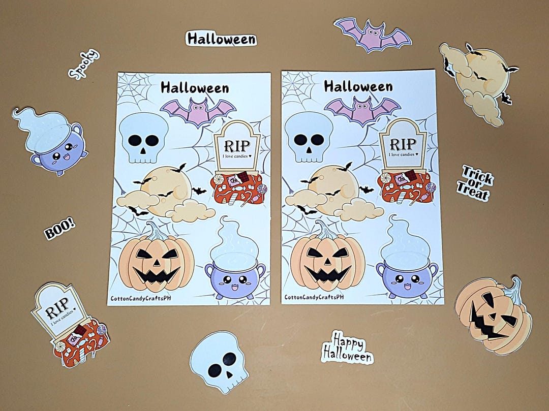 Cute Printable Halloween Sticker Sheet | Halloween Stickers PNG Bundle ...