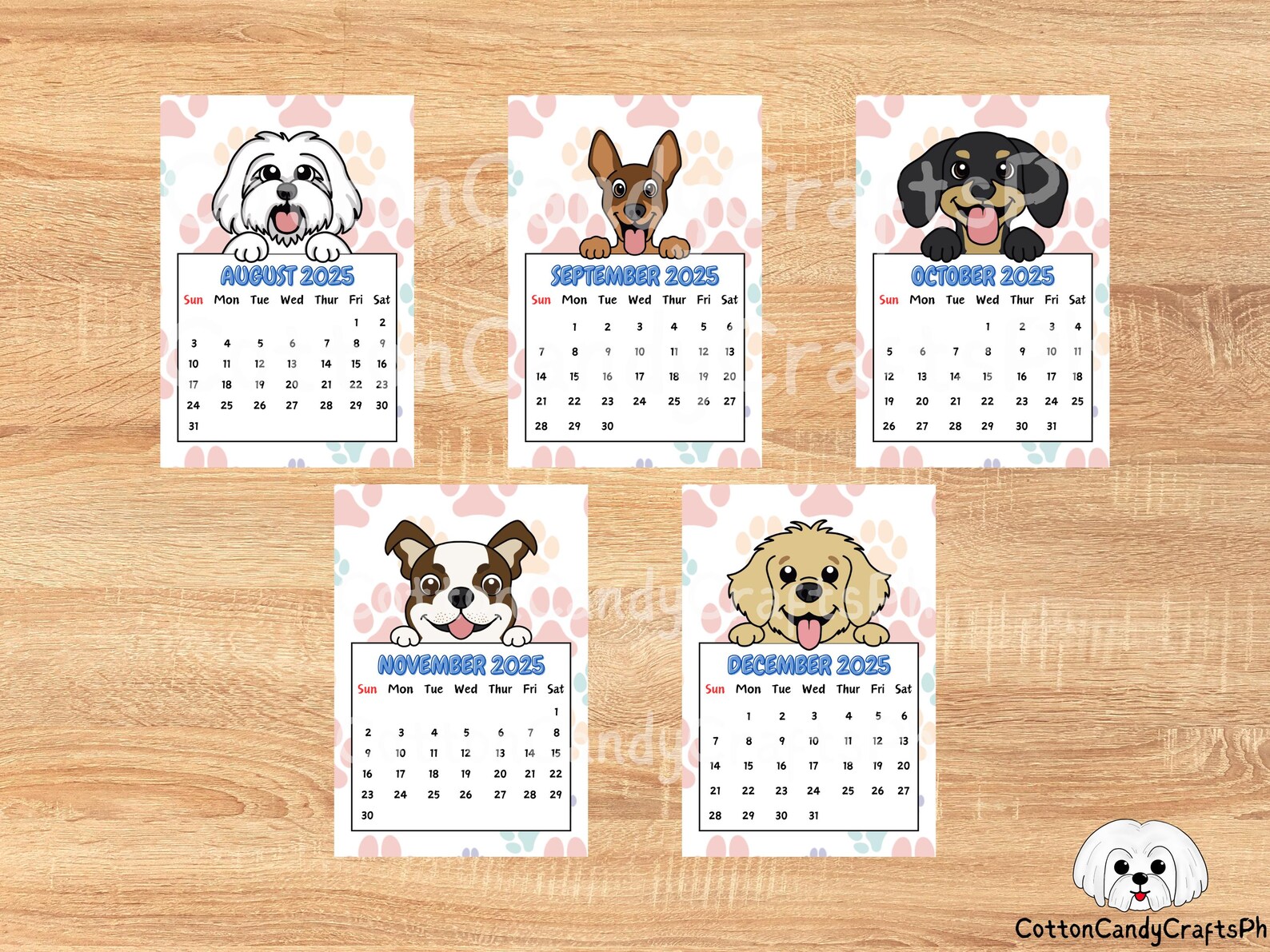 Dog Calendar 2025, Calendar 2025, Printable Desk Calendar, Mini ...