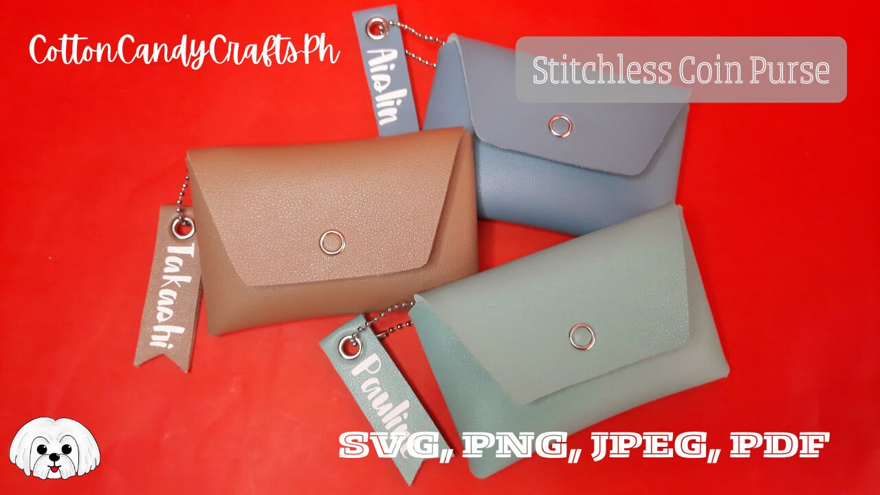 Stitchless Coin Purse SVG Template | No Sew Card Wallet Template | Faux ...