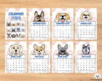 Dog Calendar 2025, Calendar 2025, Printable Desk Calendar, Mini ...