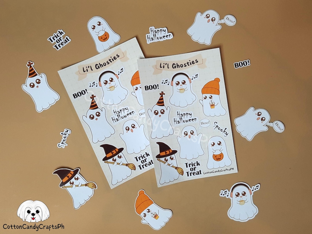 Cute Printable Ghost Sticker Sheet | Halloween Stickers PNG Bundle ...