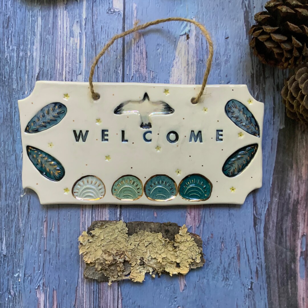 Flying Bird Welcome Sign Ceramic Wall Art, Shellieartist, One of a Kind ...