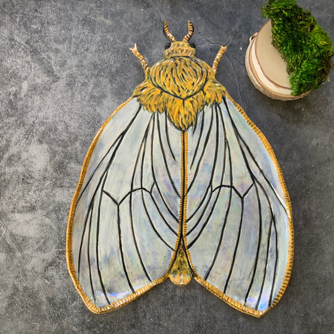 Ghost Moth Wall Art, Gold Luster, Boho Art, Hand Painted Moth ...