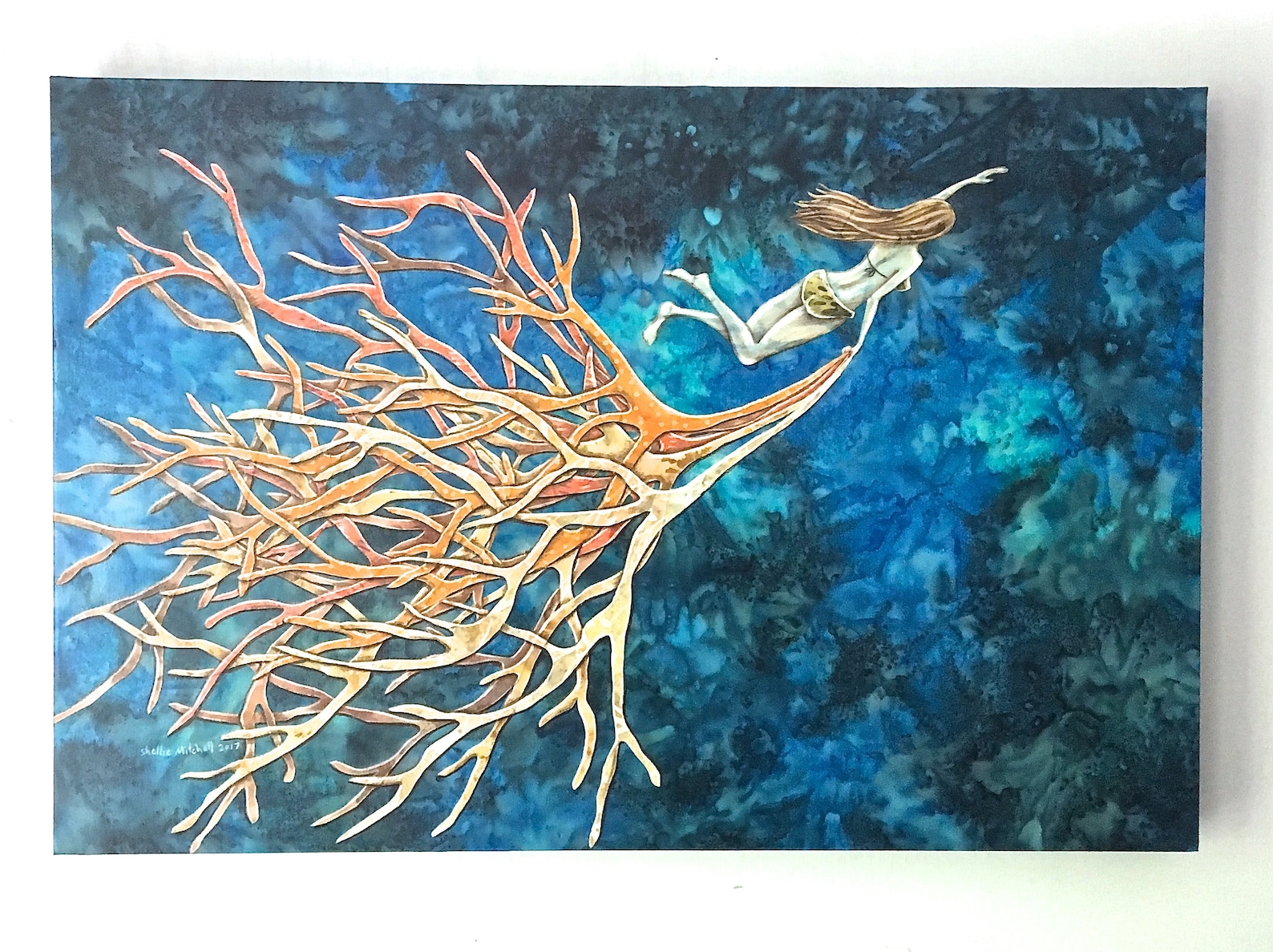 Unique Beach Decor, Underwater Swimmer, Gift for Her, Deep Blue Sea ...