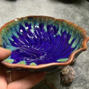 Cobalt Blue Big Seashell Ceramic Dish, White Clay, Boho Kitchenware ...