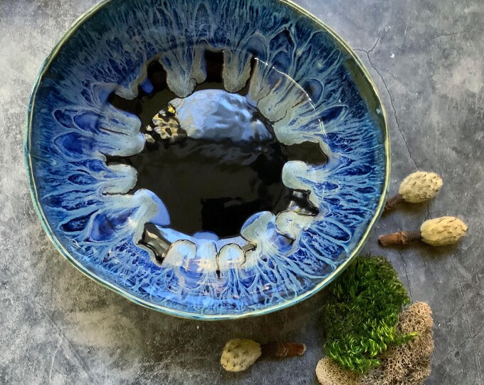 Drippy Blue and Black Ceramic Fruit Bowl, Shellieartist, Kitchen Decor ...
