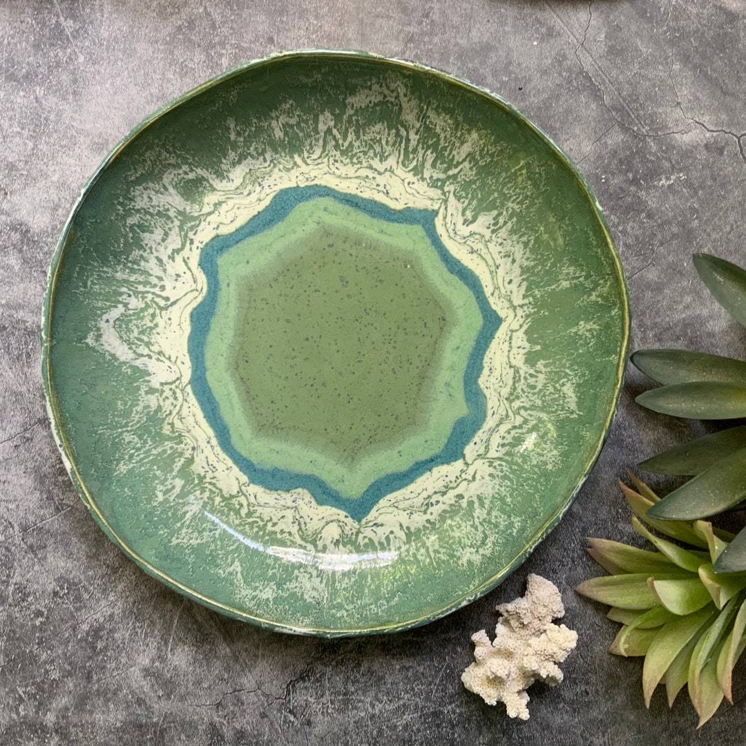 Green and White Glazed Ceramic Bowl, Lace Pattern, Shellieartist ...