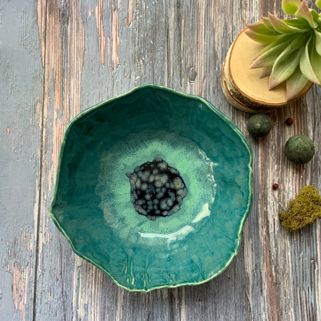 Turquoise and Black Tall Bowl, Ceramic Bowl, Boho Kitchenware ...