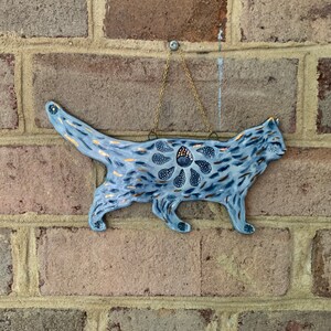 Blue Cat Porcelain Wall Art, Gold Luster, Boho Art, Stamped Pottery ...
