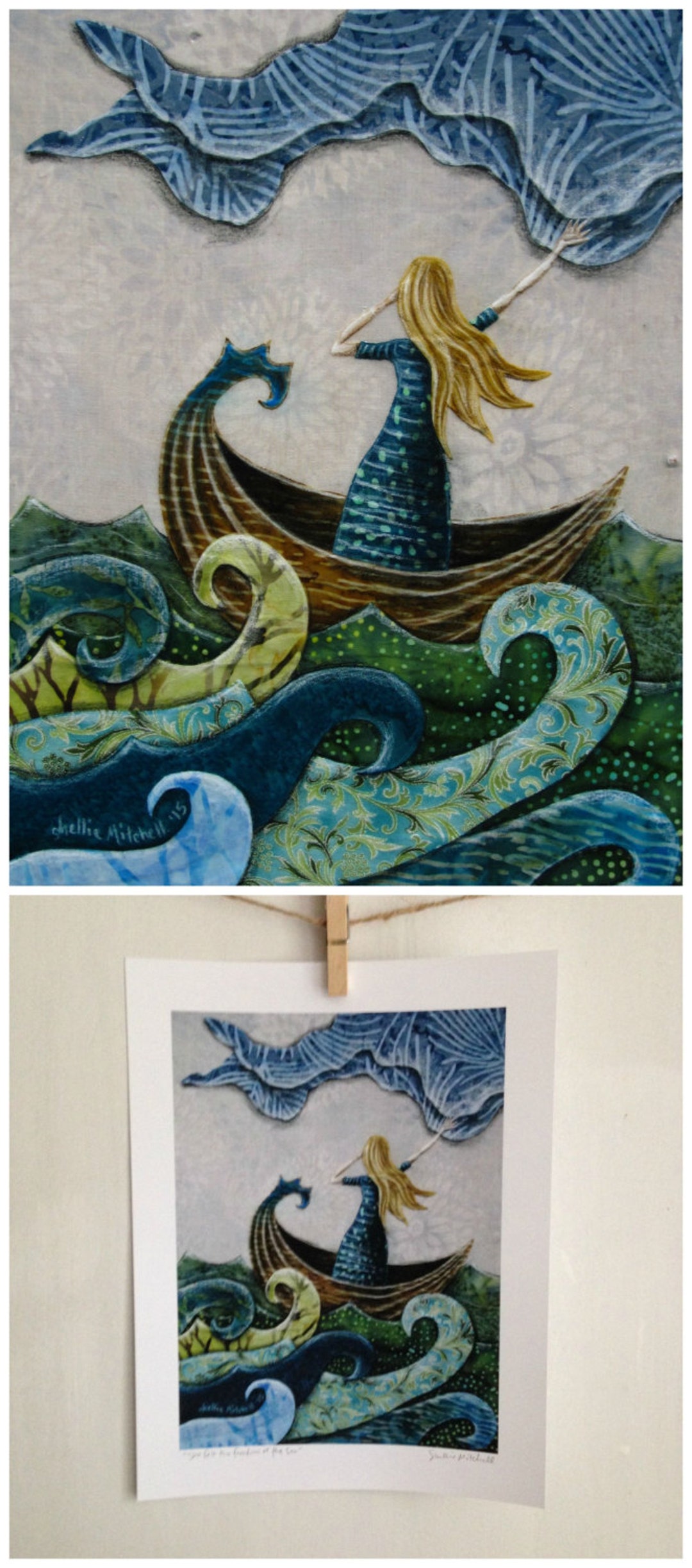 Beach Decor Boho Chic Ocean Wave Girl in a Boat Gift for - Etsy