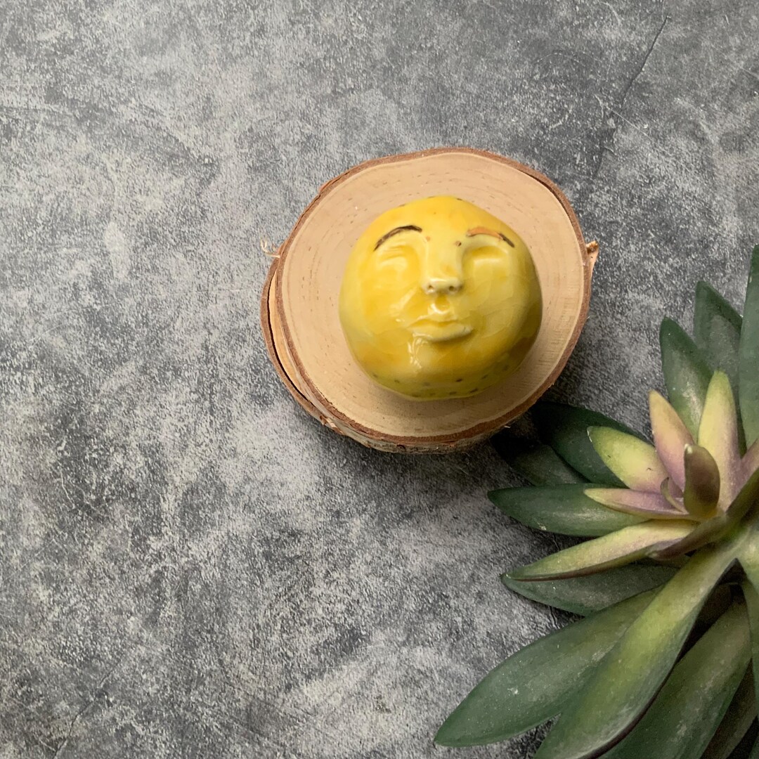 Yellow and Gold Ceramic Moon Face, Ceramic Wall Hanging, Boho Art ...