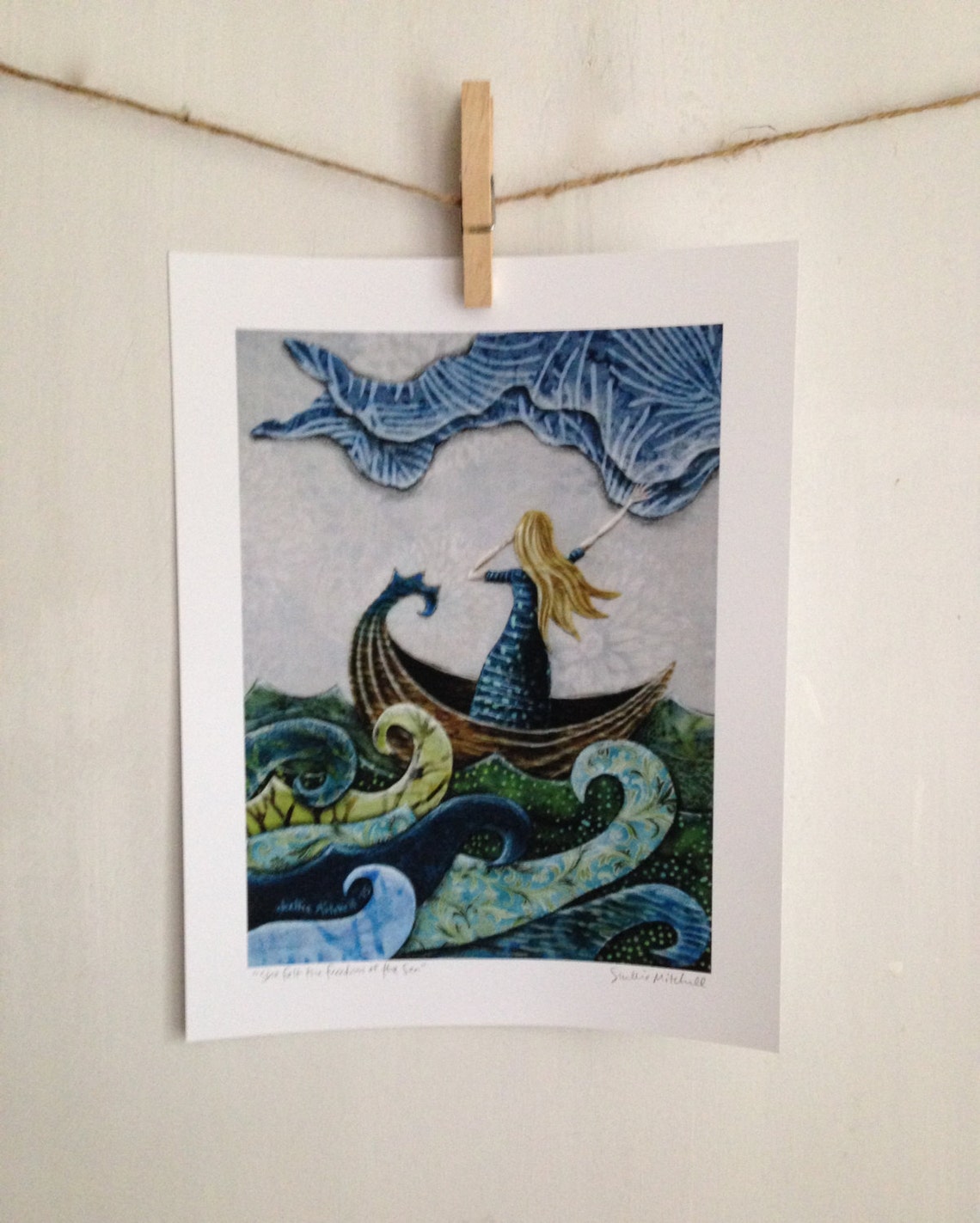 Beach Decor Boho Chic Ocean Wave Girl in a Boat Gift for - Etsy