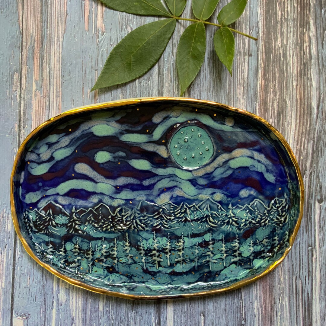 Landscape Forest Dish, Ceramic Plate, Woodland Rustic, Home Decor ...