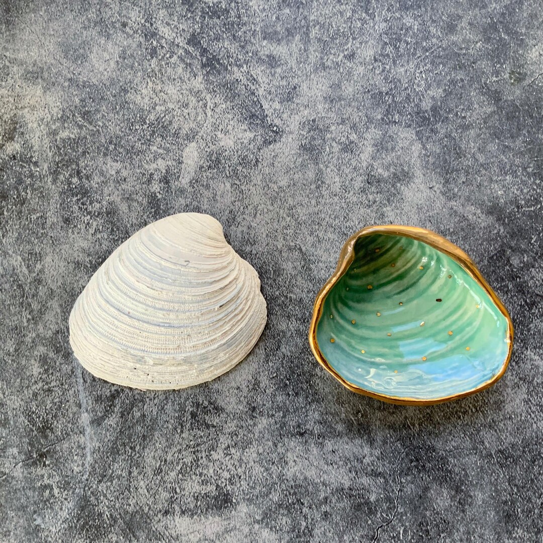 Tiny Blue Green Ceramic Seashell Dish, Home Decor, Shellieartist ...