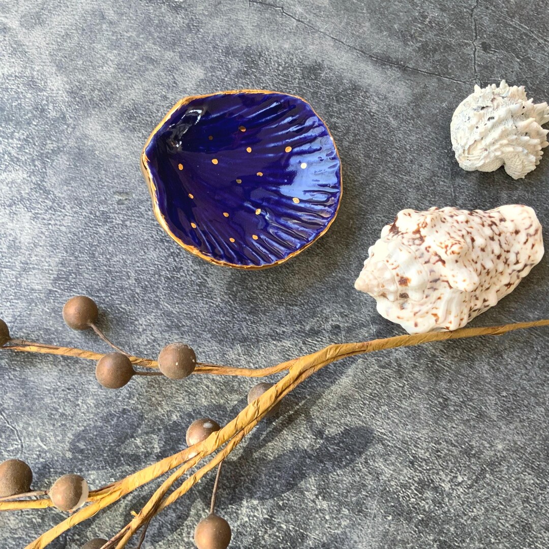 Tiny Cobalt Blue Ceramic Seashell Dish, Home Decor, Shellieartist ...