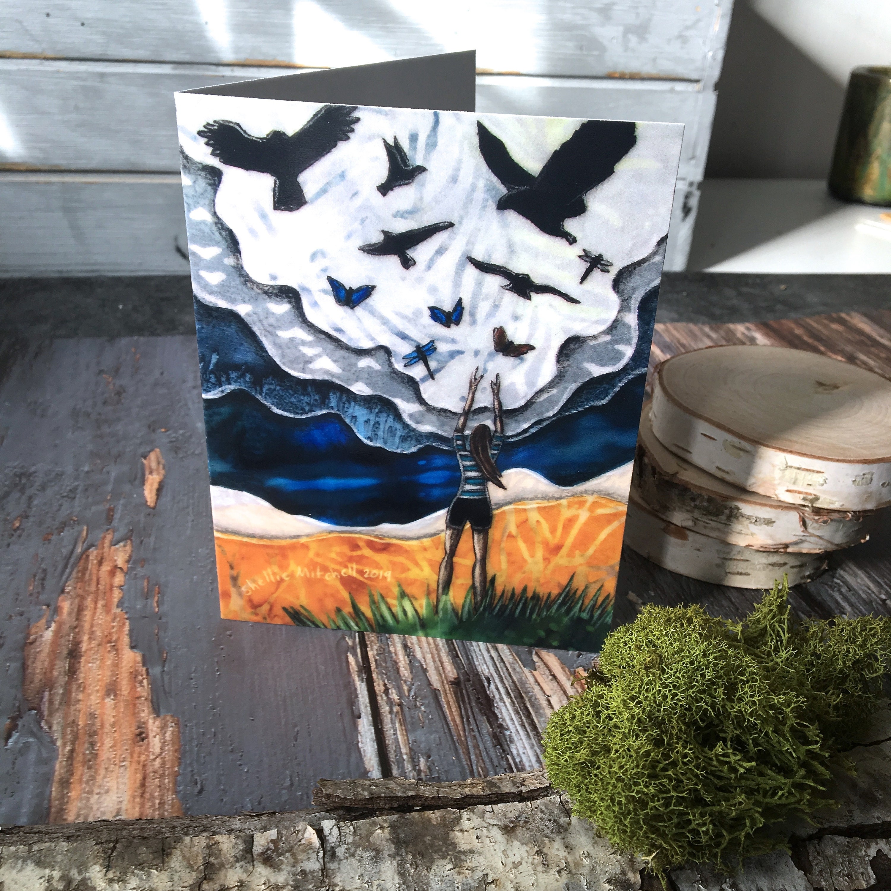 Raven Card Illustrated Card Released Greeting Card Flying - Etsy