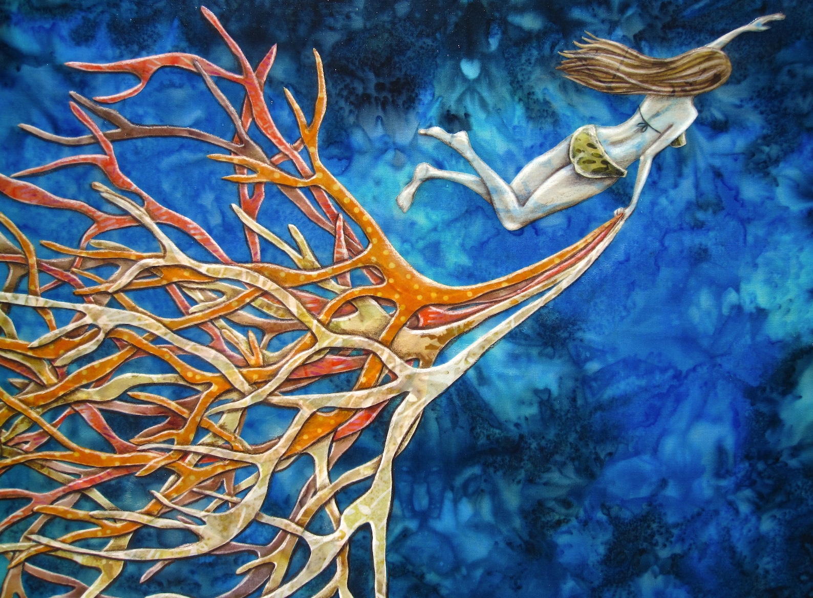 Unique Beach Decor, Underwater Swimmer, Gift for Her, Deep Blue Sea ...