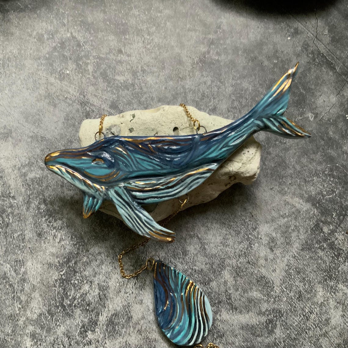 Blue Whale Wall Charm, Porcelain Ceramic Wall Art, Shellieartist, Gold ...