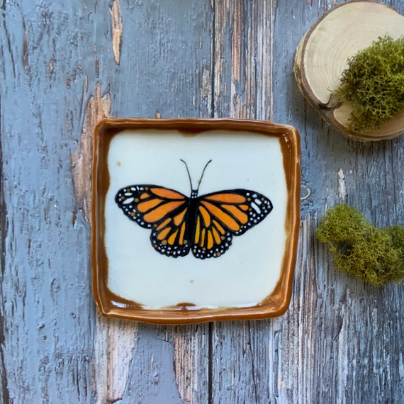 hand painted shellieartist white porcelain clay Monarch butterfly small ...