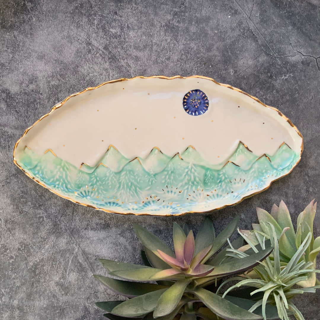 Blue Mountain Landscape Dish, Ceramic Plate, Woodland Rustic, Home ...