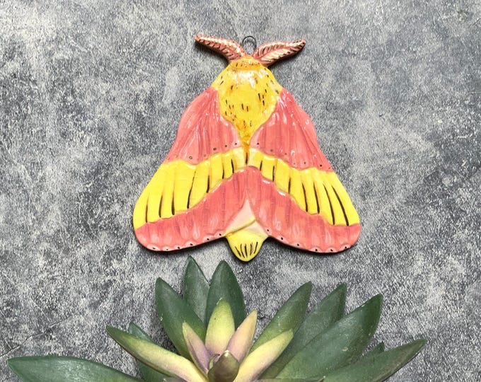 RESERVED Rosy Maple Moth Ceramic Wall Hanging, Gold Luster, Hand ...