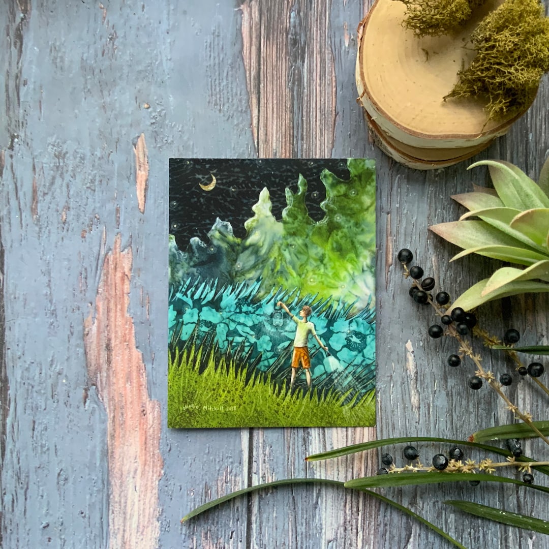 Firefly Nights, Illustrated Blank Card, Flat Note Card, Shellieartist ...