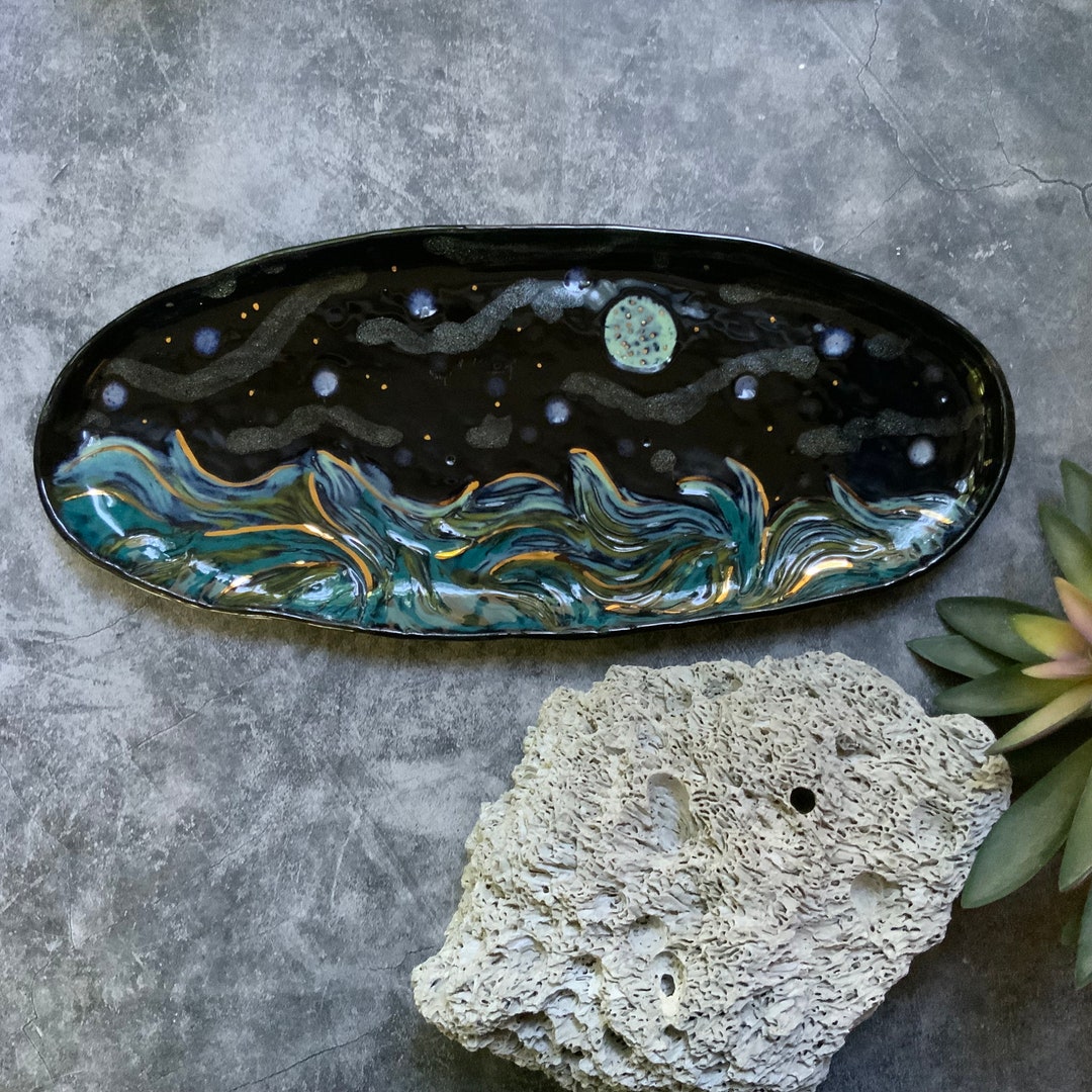 Long Narrow Ocean Landscape Dish, Ceramic Plate, Beach Home Decor ...