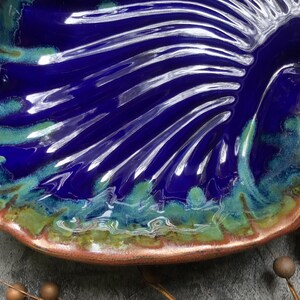 Cobalt Blue Big Seashell Ceramic Dish, White Clay, Boho Kitchenware ...